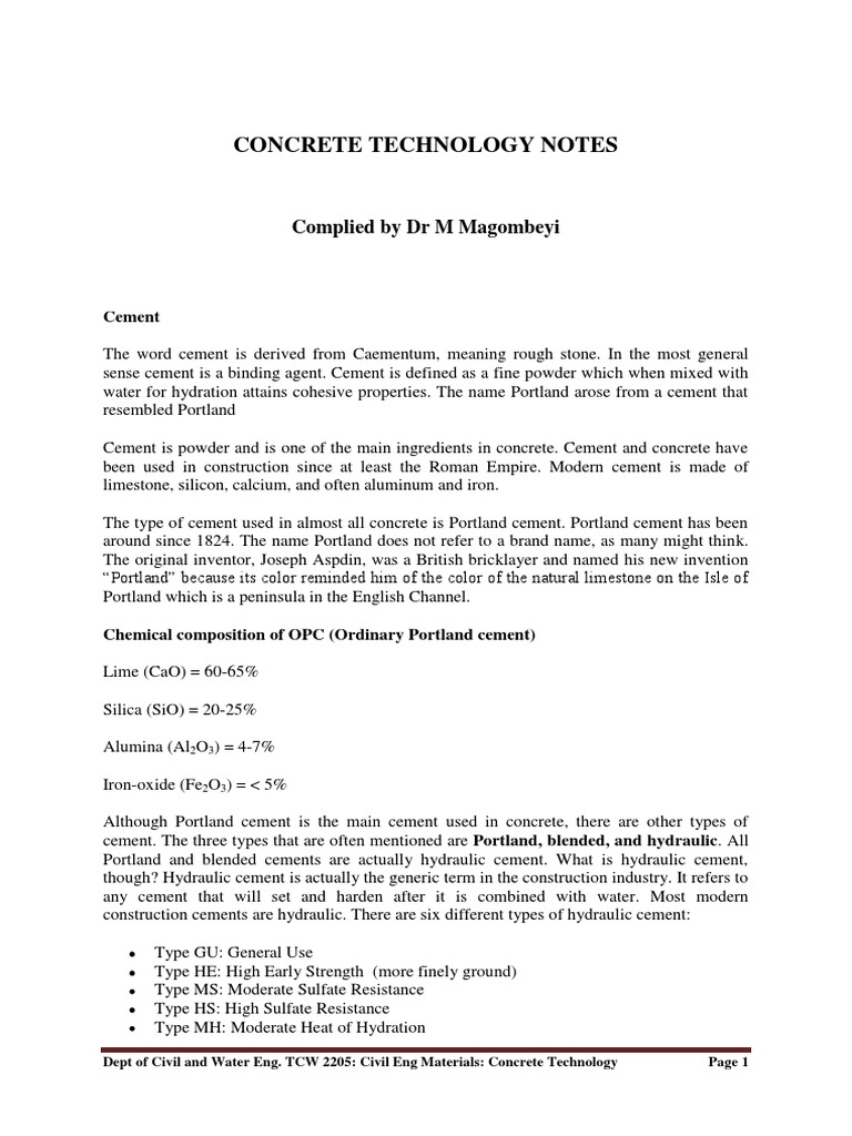 CONCRETE TECHNOLOGY NOTES Nust | PDF | Concrete | Cement