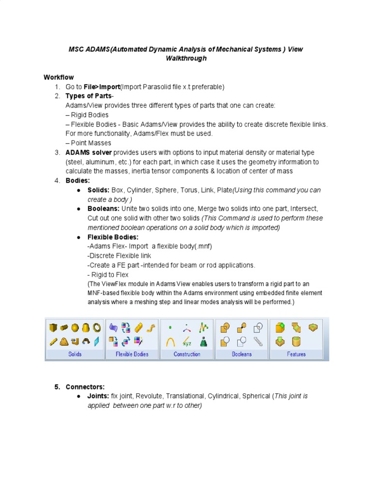Workflow: MSC ADAMS (Automated Dynamic Analysis of Mechanical Systems) View Walkthrough | PDF ...