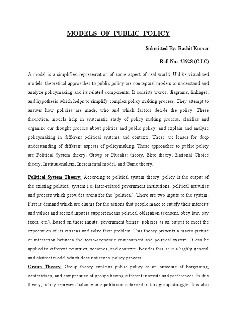 Different Models of Public Policy | PDF | Institution | Rationality