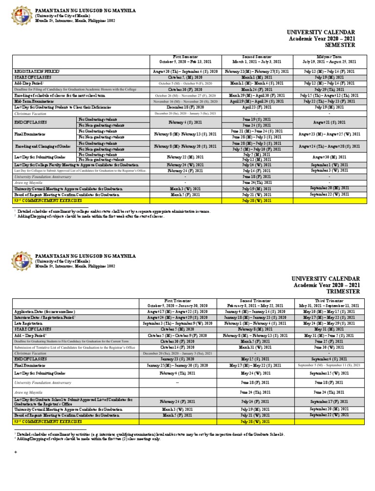 PLM Academic Calendar 2020-2021 | PDF | Academic Term | Educational ...