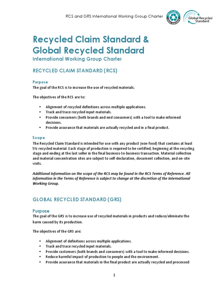 Recycled Claim Standard & Global Recycled Standard | PDF | Committee ...