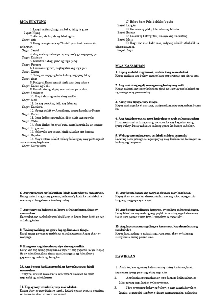 Mga Bugtong | PDF