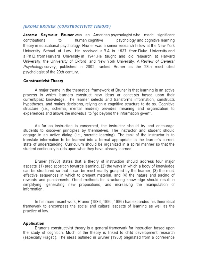 Jerome Seymour Bruner Was An American Psychologist Who Made Significant ...
