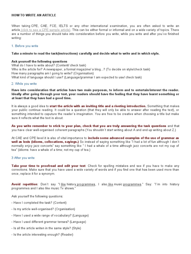 (Click To See A CPE Sample Article) : 1. Before You Write | PDF ...