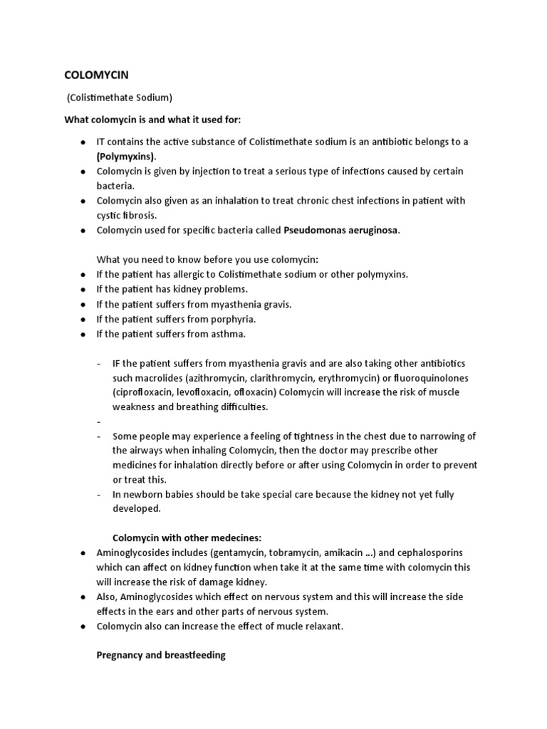 Colomycin: What Colomycin Is and What It Used For | PDF | Dose ...