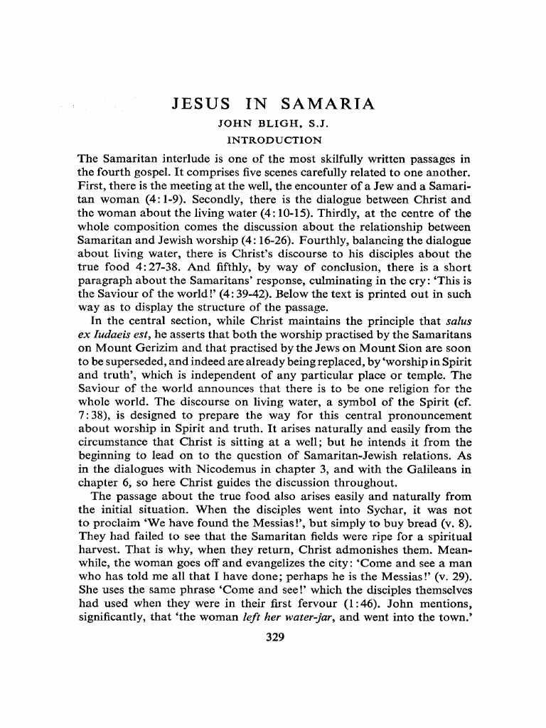 John Bligh, "Jesus in Samaria" (1962) | PDF | Gospel Of John | Jesus