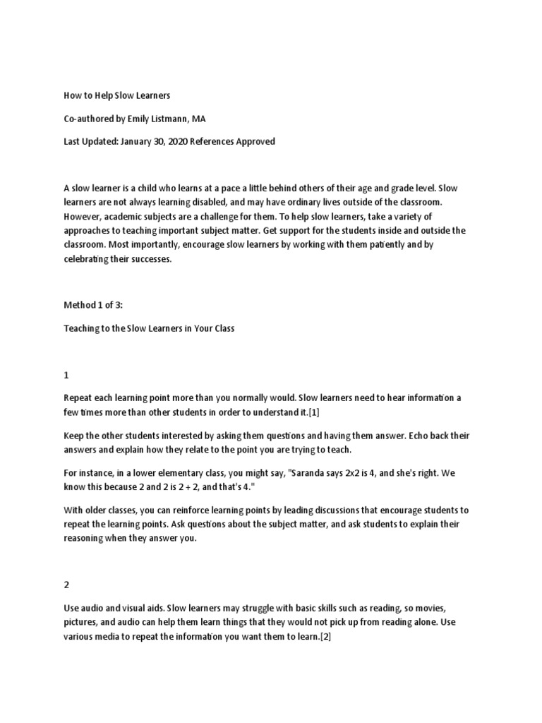 How To Help Slow Learners-Narrative | PDF | Learning Disability ...