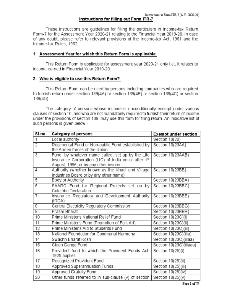 ITR-7 Filing Instructions for 2020-21 | PDF | Equity (Finance ...