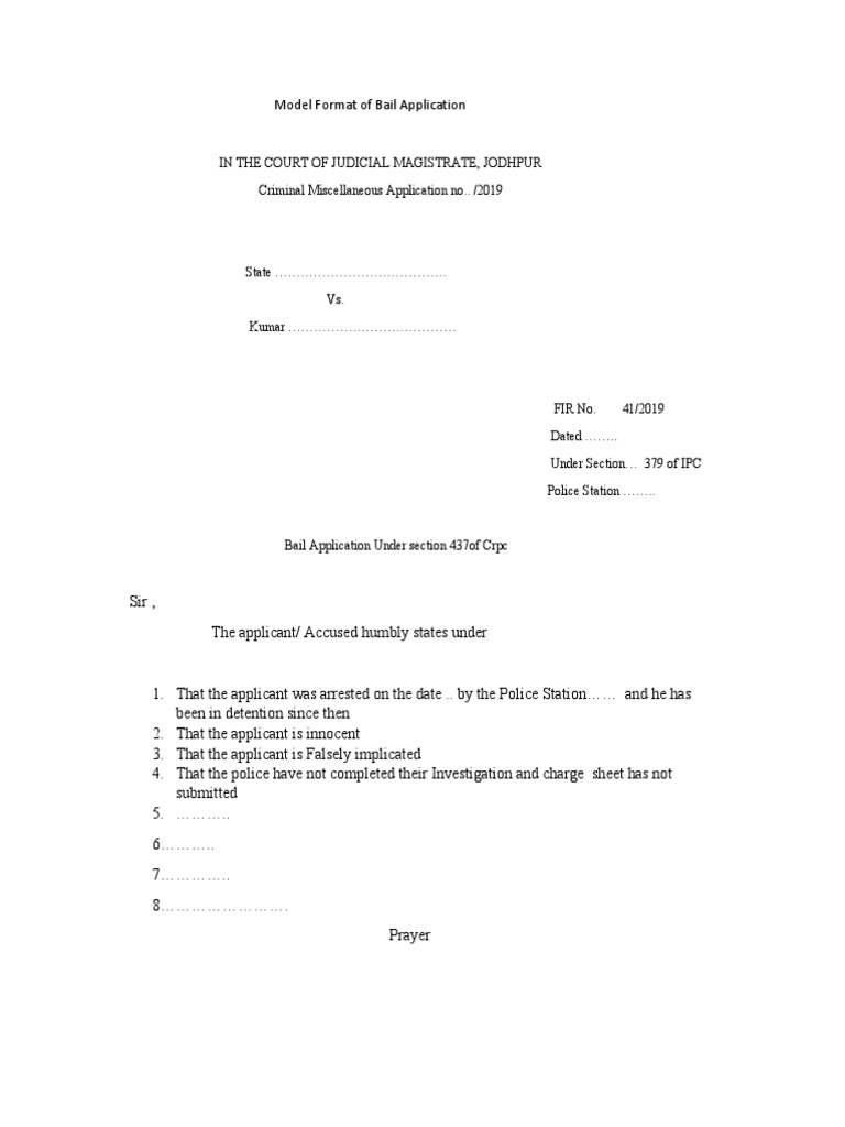 Model Format of Bail Application | PDF