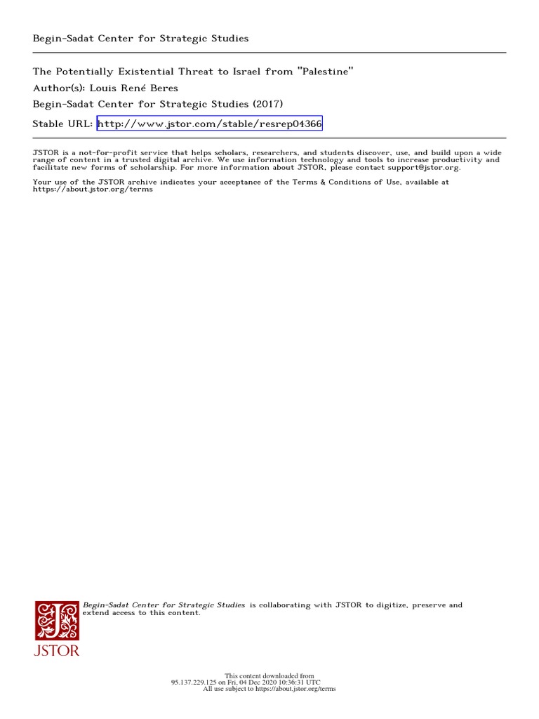 Louis René Beres - The Potentially Existential Threat To Israel From ...