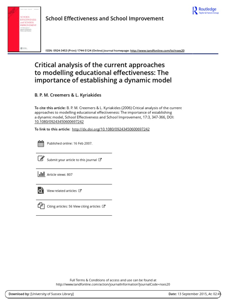 Dynamic Model of Educational Effectiveness | PDF | Educational ...