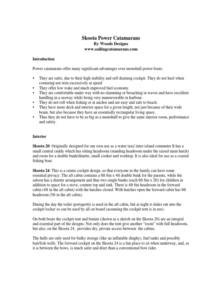 Skoota Power Catamarans: by Woods Designs | PDF | Hull (Watercraft ...