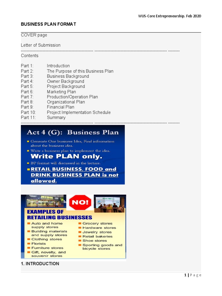 WUS101-BUSINESS PLAN FORMAT - English MAC2020 | PDF | Depreciation ...