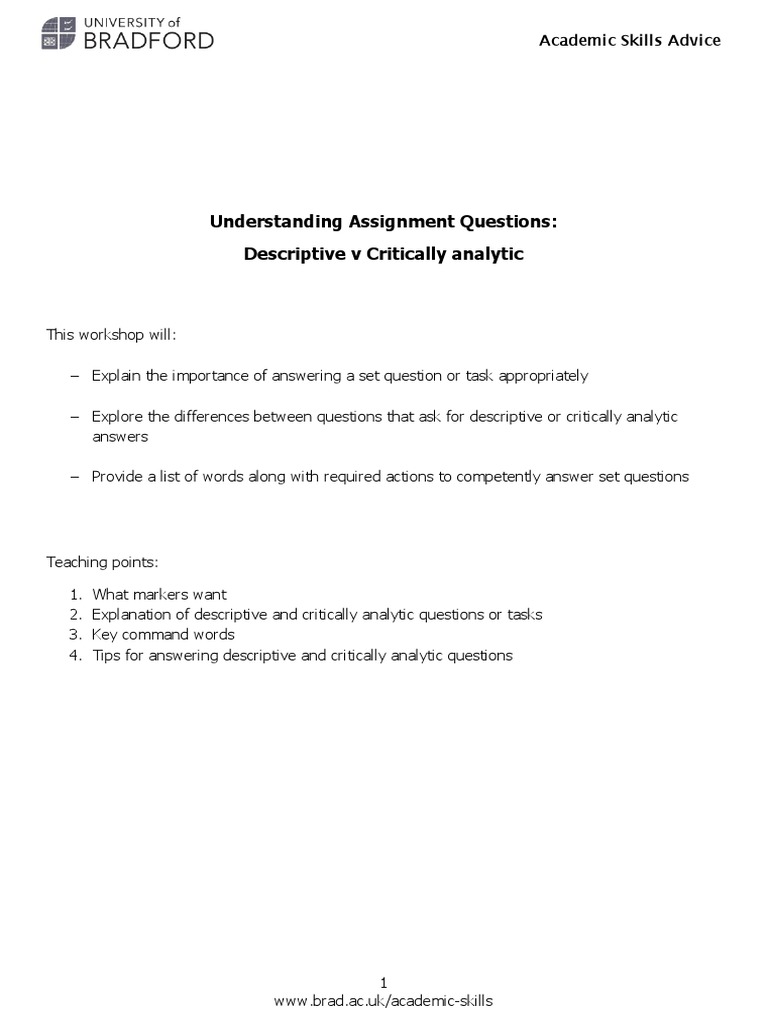 Understanding Assignment Questions Descriptive V Analytic Student | PDF | Question | Theory