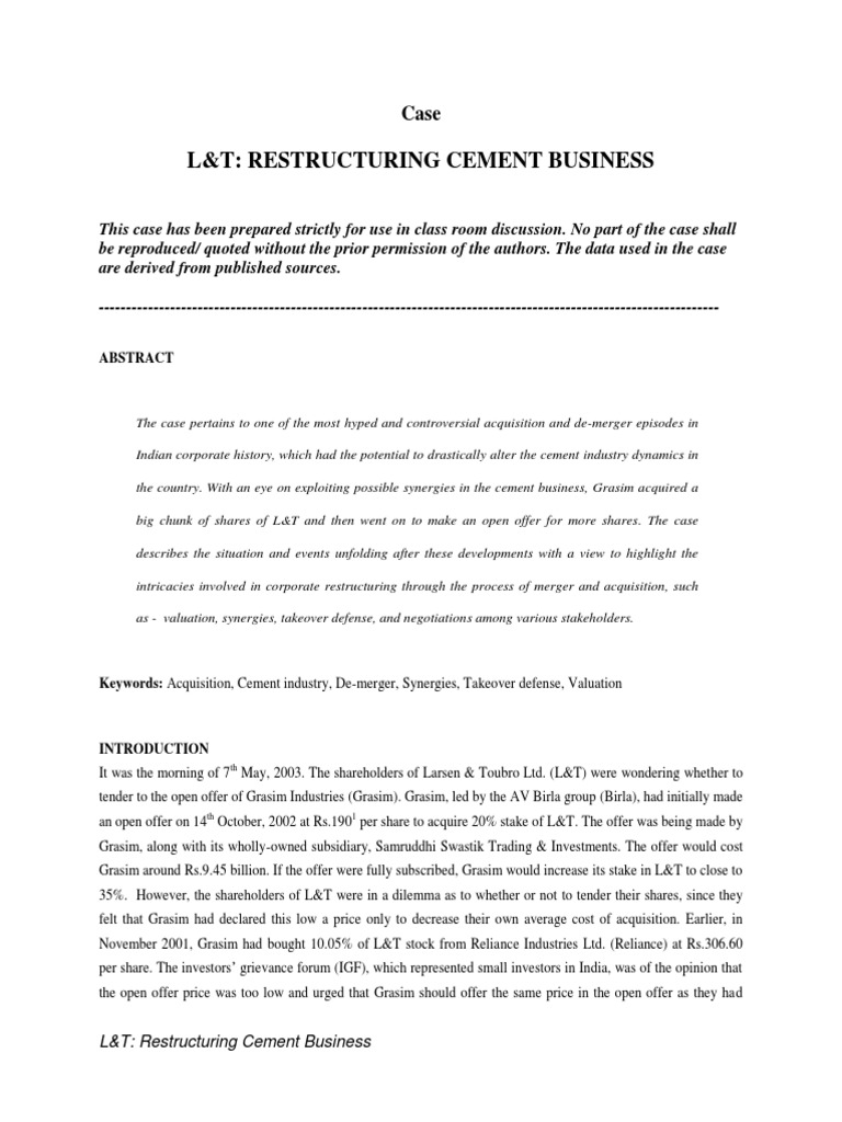 L&T Case PDF | PDF | Mergers And Acquisitions | Stocks