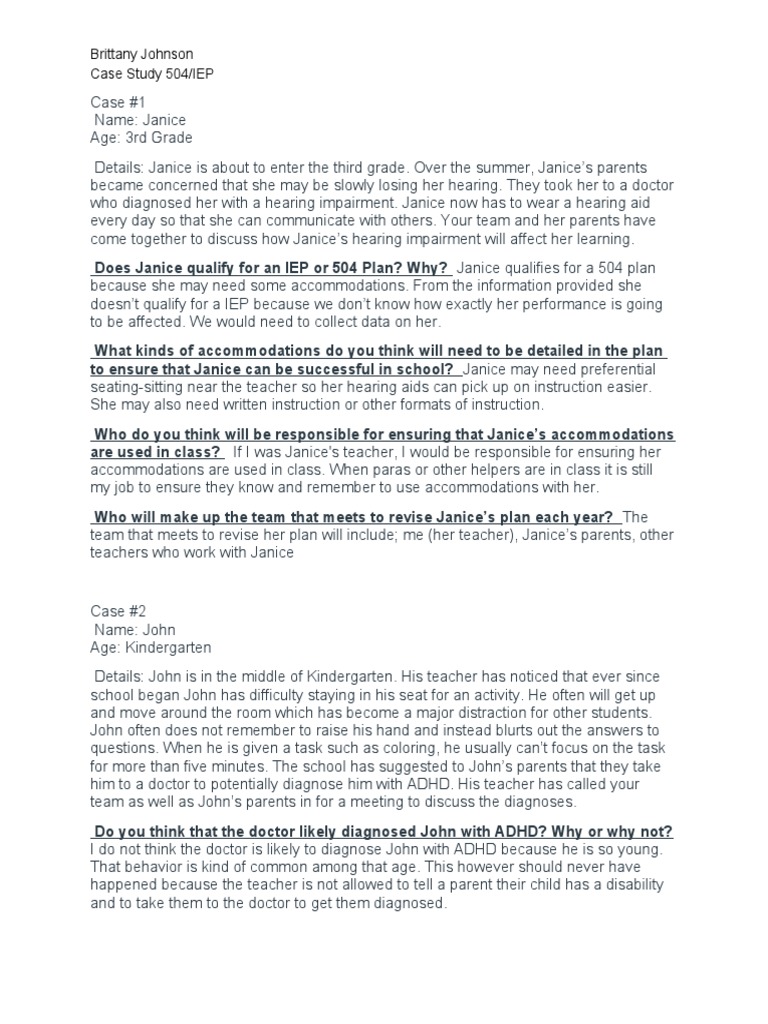 Case Study-Iep-Brittanyjohnson | PDF | Individualized Education Program ...