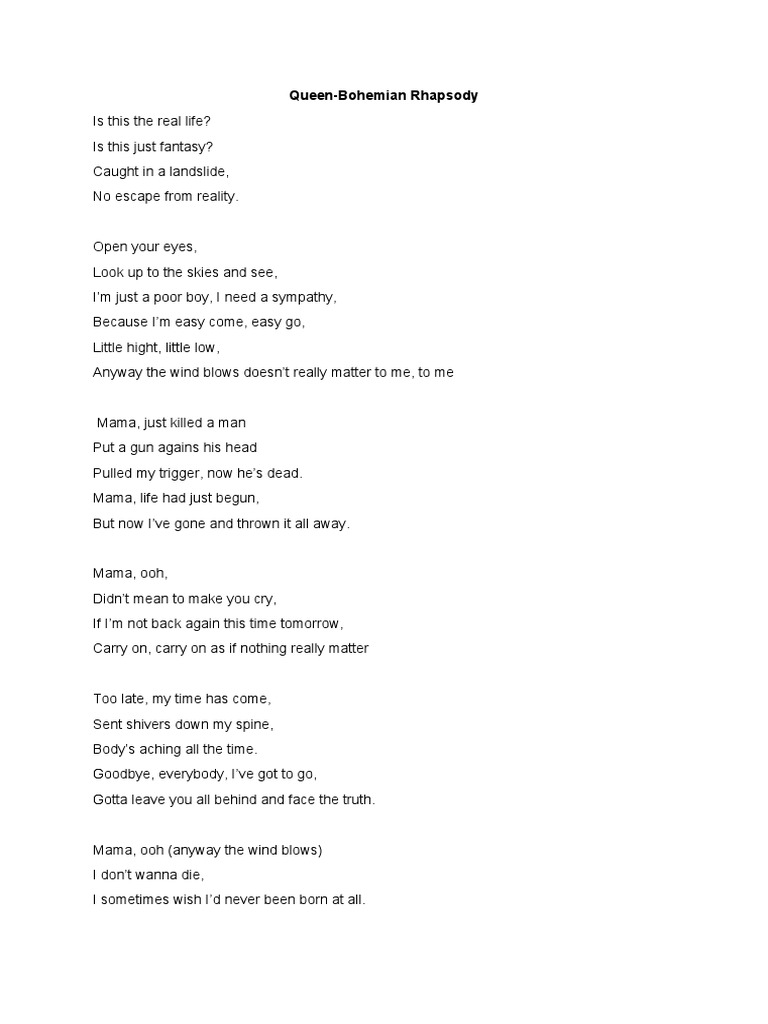LIRIK LAGU Bohemian Rhapsody | PDF