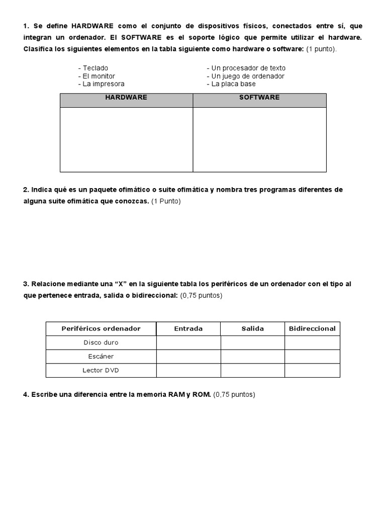 Ejercicios TIC Prueba Acceso Grado Medio | PDF | Periférico | Hardware de la computadora