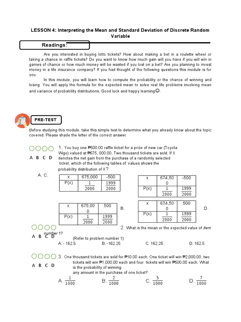 Expected Value in Raffles and Lotteries | PDF | Expected Value | Mean