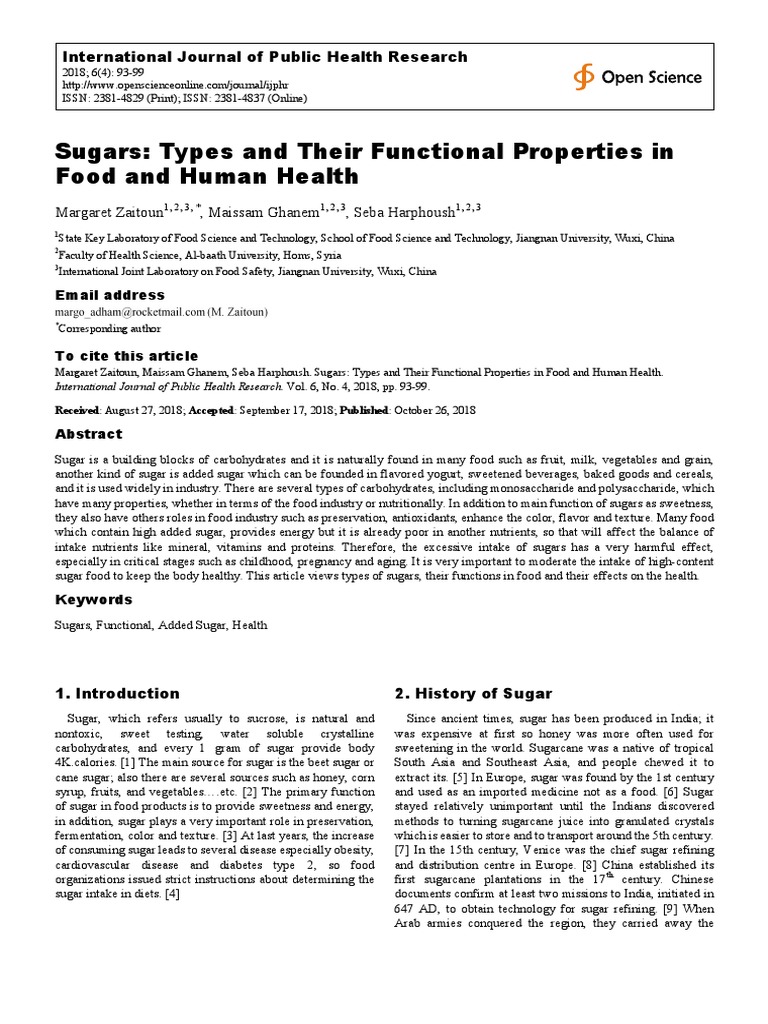 Sugars: Types and Their Functional Properties in Food and Human Health ...