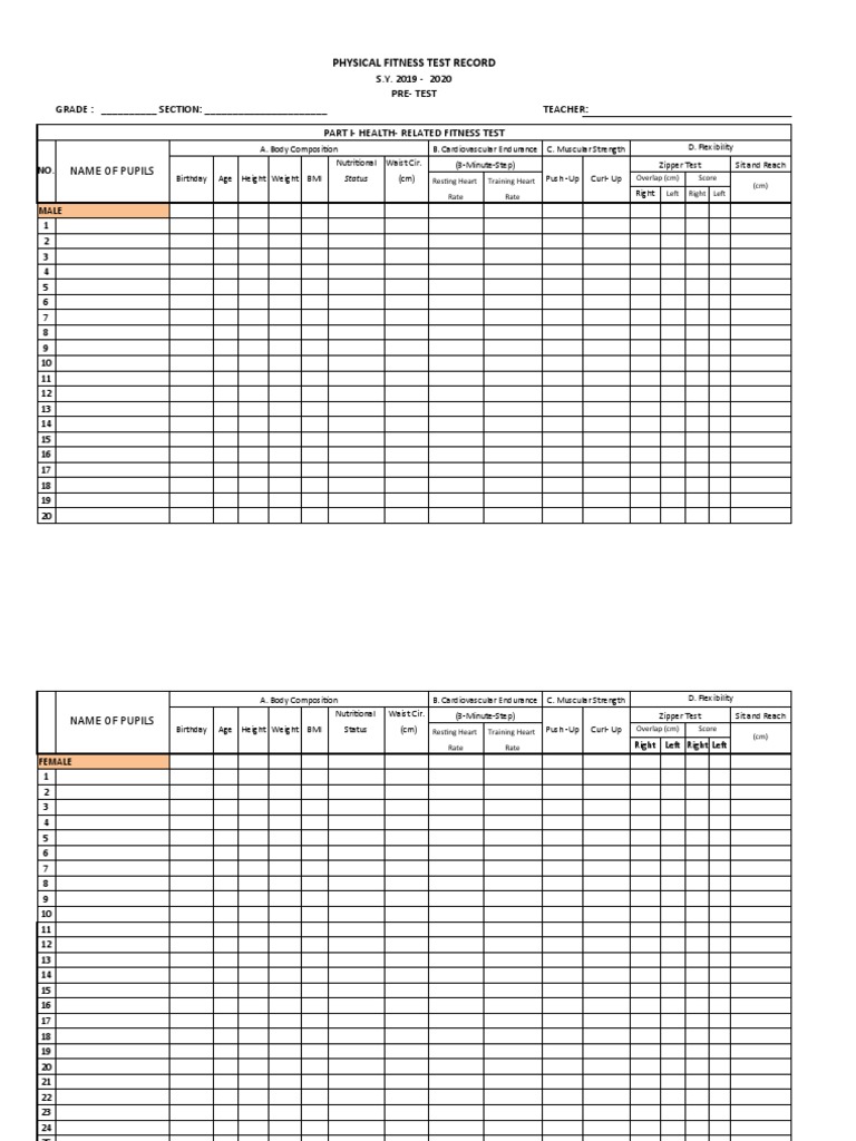Physical Fitness Test Record | PDF | Body Shape | Hobbies