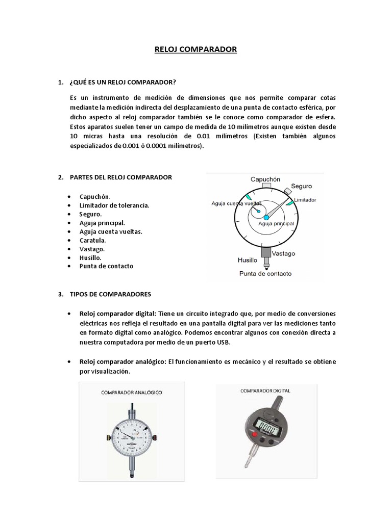 Partes y tipos de reloj comparador | PDF