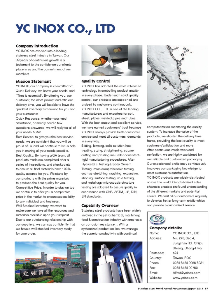 Yc Inox Co., LTD: Company Introduction | PDF | Stainless Steel | Inventory