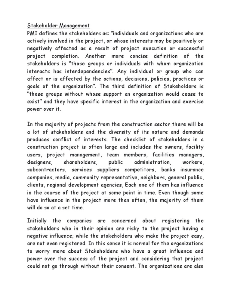 THA - Stakeholder Analysis - Construction Project - Assignment # 3 ...