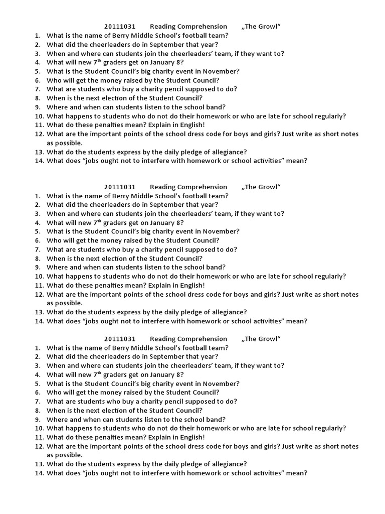 Green Line 4 - G8 - Unit 2 - The Growl - Reading Comprehension ...