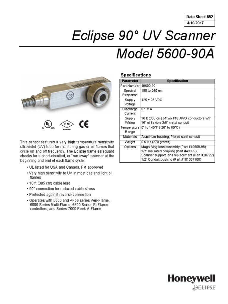 Eclipse 5600-90A UV Flame Scanner | PDF | Ultraviolet | Electrical Wiring