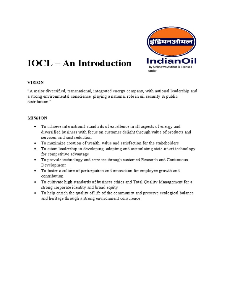 IOCL - An Introduction: Vision | PDF | Petroleum | Liquefied Petroleum Gas