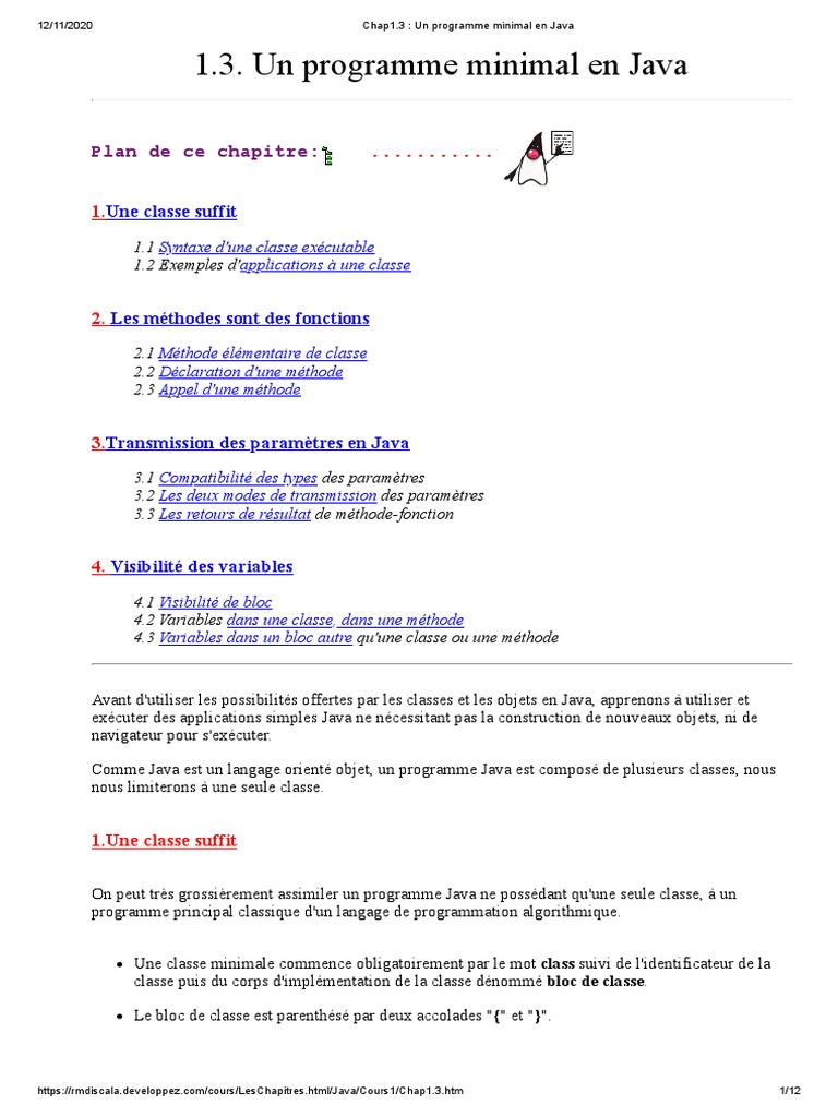 Chap1.3 - Un Programme Minimal en Java PDF | PDF | Classe (informatique) | Java (Langage de ...