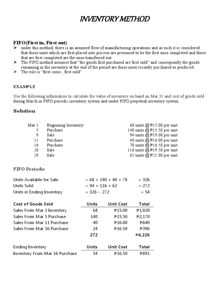 Inventory Method: FIFO (First In, First Out) | PDF | Cost Of Goods Sold ...