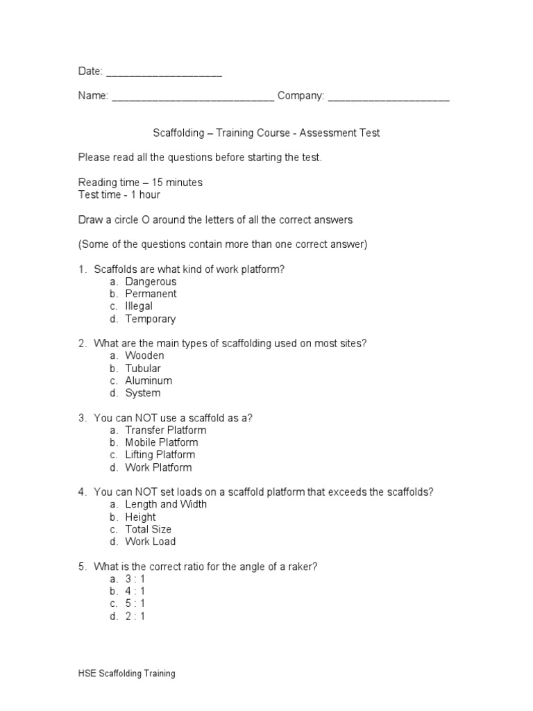 Scaffolding Exam | PDF | Scaffolding | Equipment