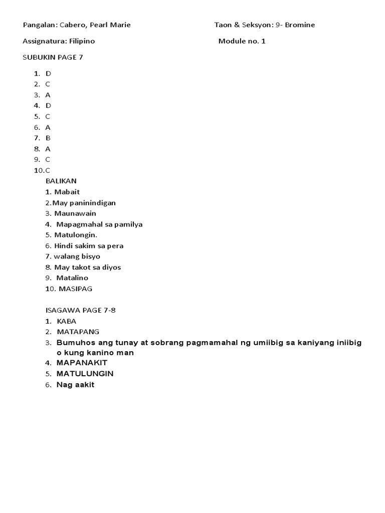Filipino Module 1 | PDF