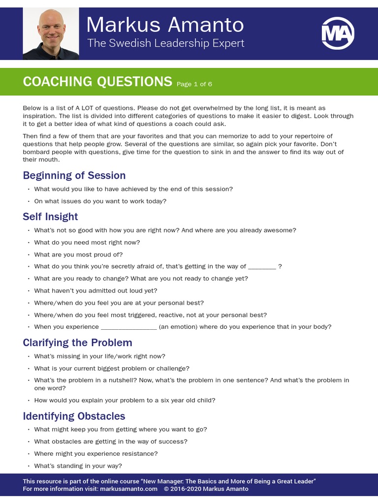 Markus Amanto: Coaching Questions | PDF | Leadership | Motivation