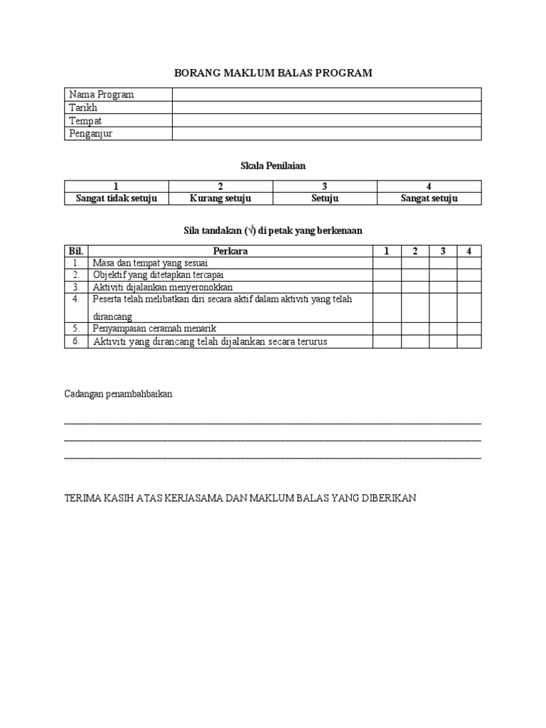 Borang Maklum Balas Program | PDF