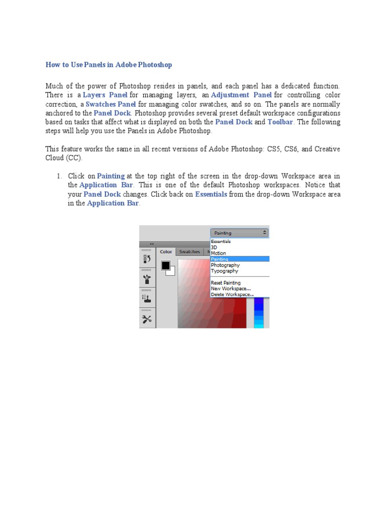 What Are The Functions of Different Panels in Photoshop. Explain | PDF ...