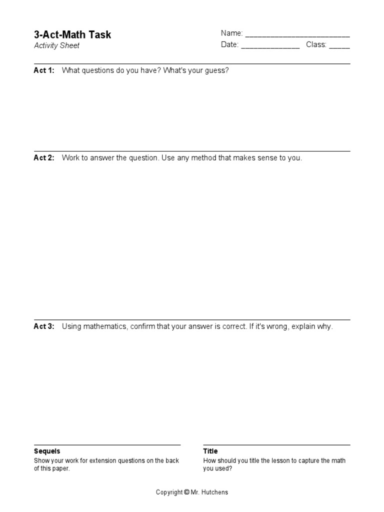 3-Act Math Task Recording Sheet | PDF