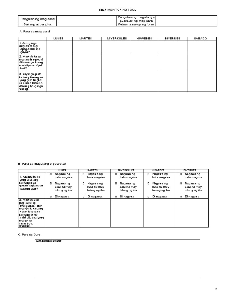 Self-Monitoring Tool 2 | PDF