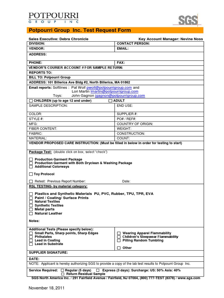 7 SGS Testing Forms PDF | PDF | Textiles | Materials