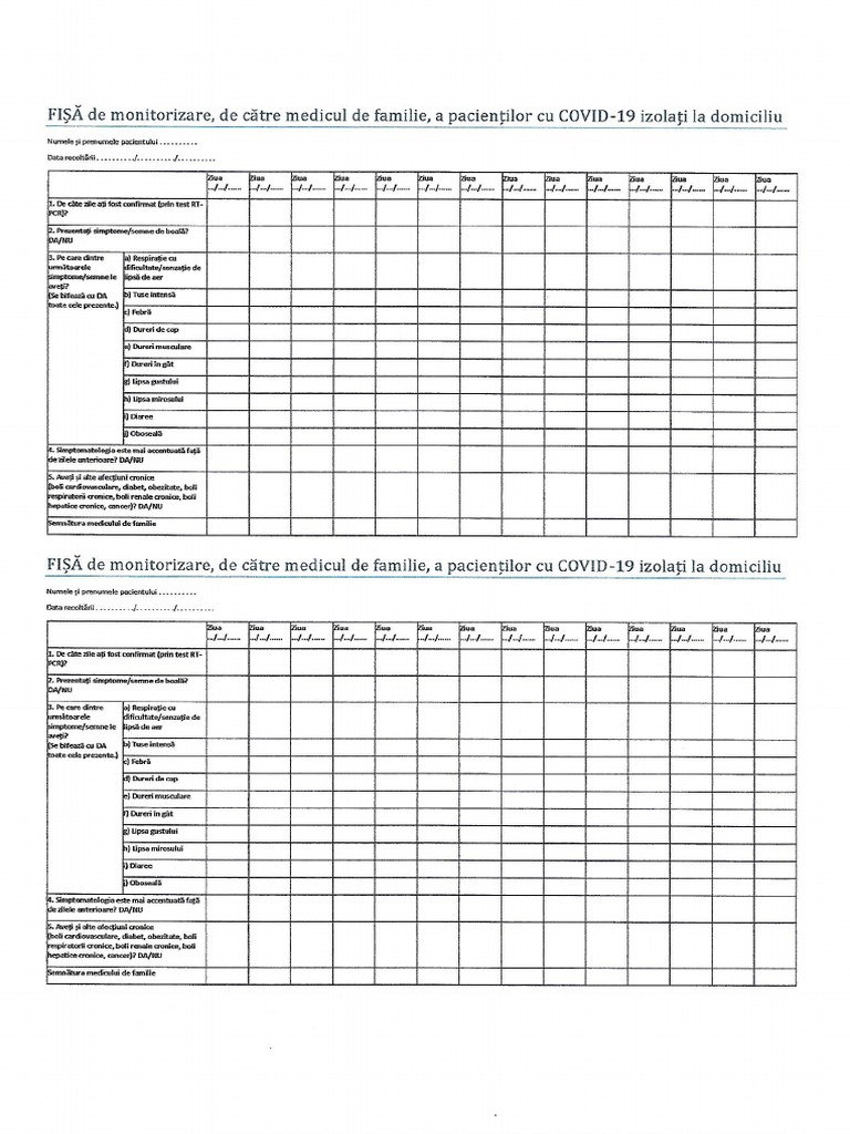Fisa Monitorizare COVID PDF | PDF Fisa Monitorizare COVID PDF | PDF