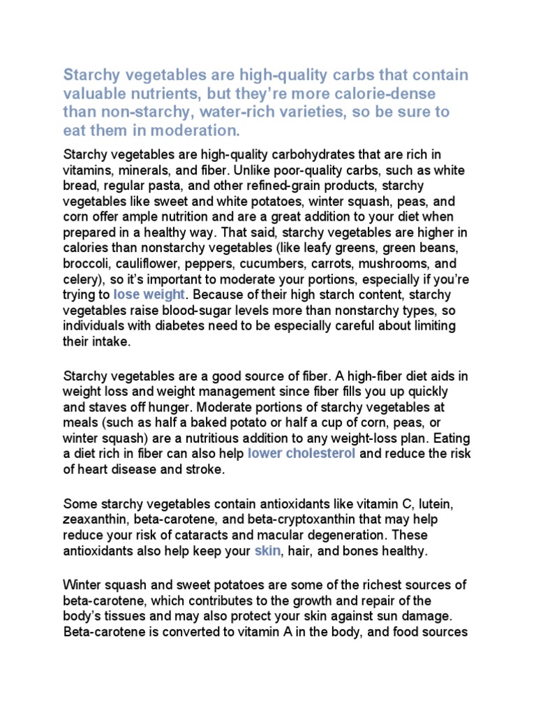 Starchy Vegetables Are High | PDF | Vegetables | Dietary Fiber