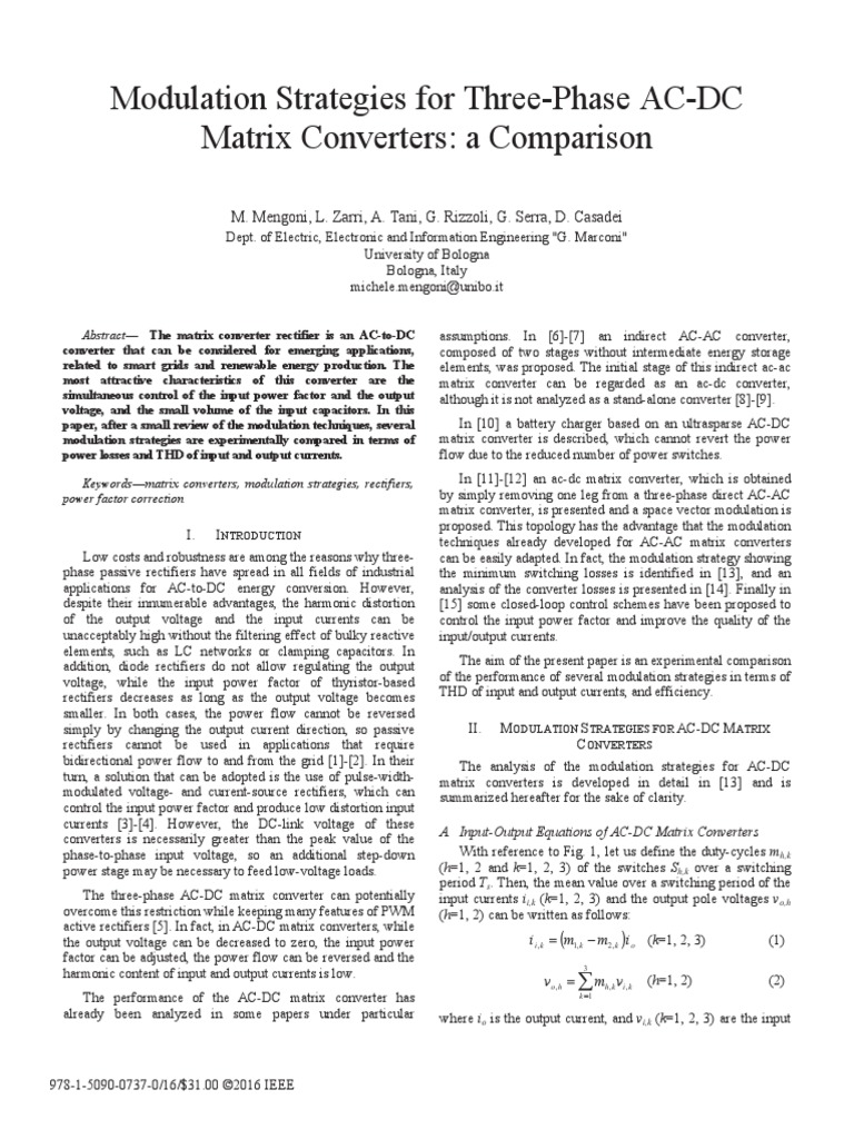 Modulation Strategies For Three-Phase AC-DC Matrix Converters A ...