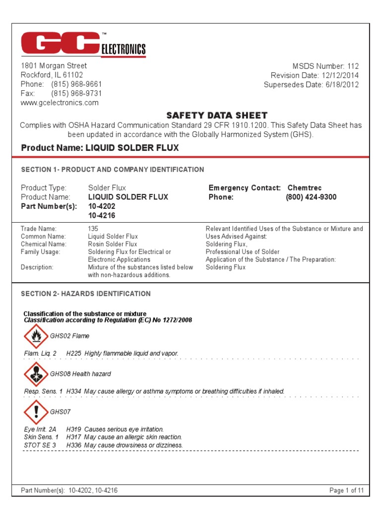 Material Safety Data Sheet Product Name: Liquid Solder Flux | PDF ...