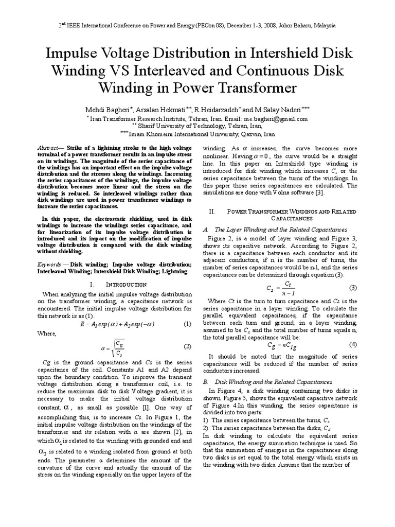 Impulse Voltage Distribution in Intershield Disk Winding VS Interleaved ...