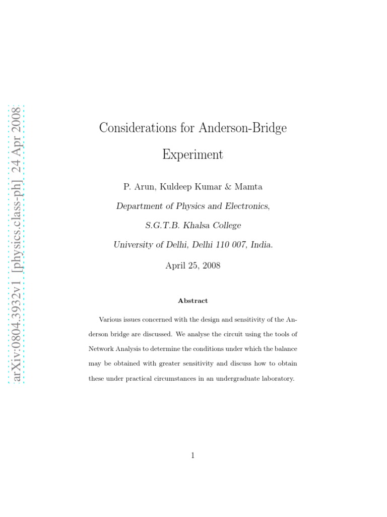 Considerations For Anderson-Bridge Experiment | Download Free PDF | Electrical Impedance ...