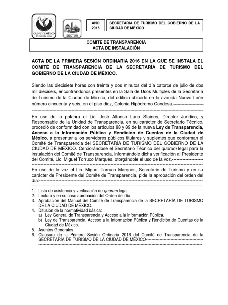 Acta de Conformacion Del Comit - de Transparencia | PDF | Ciudad de México | México