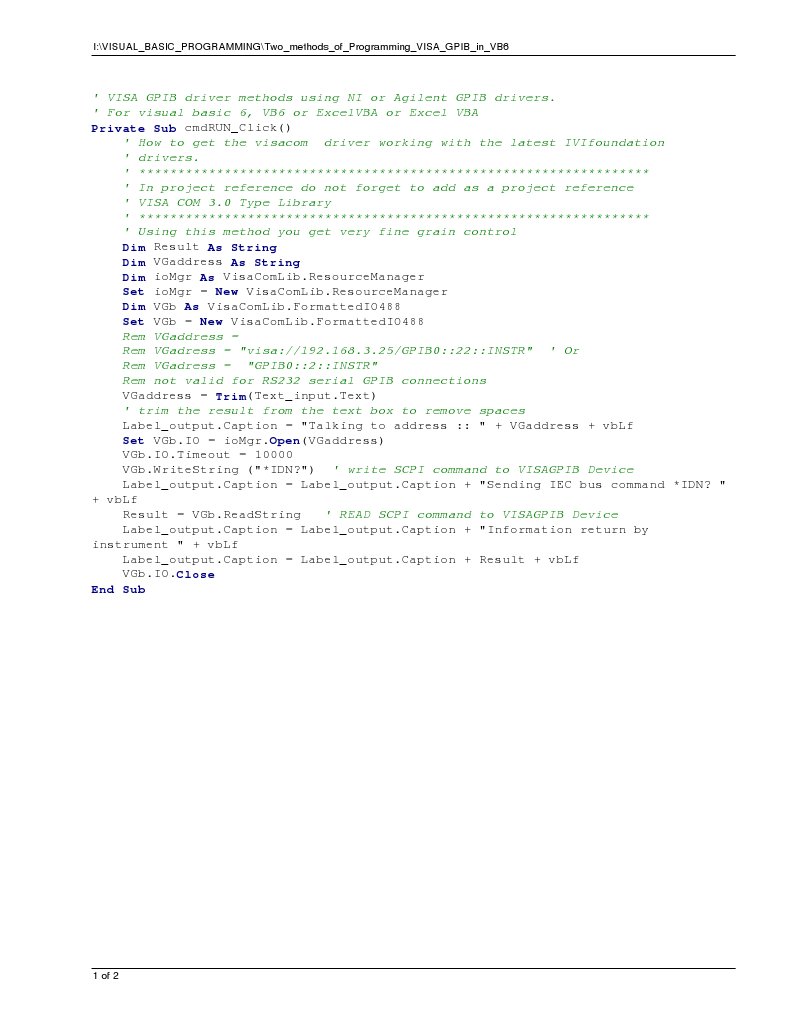 Two Methods Of Programming Visa Gpib In Vb6 Pdf Computer Programming Computing