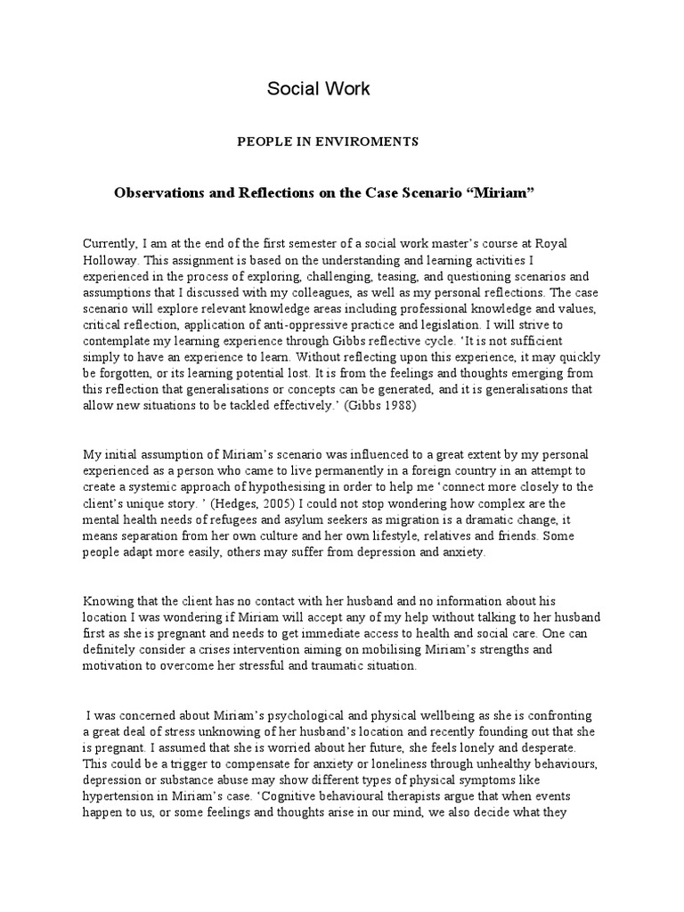 Social Work: Observations and Reflections On The Case Scenario "Miriam ...